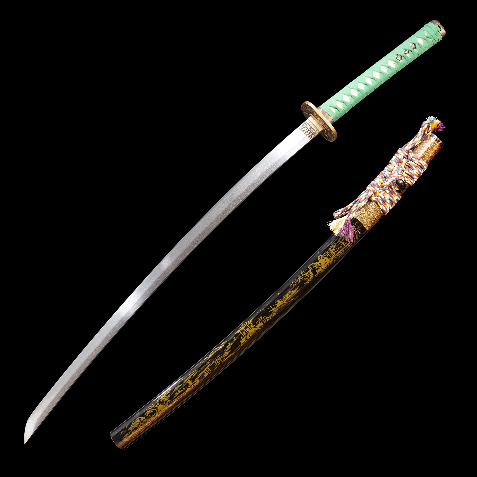 Damascus Steel Katana-Spring Breeze Ten Miles