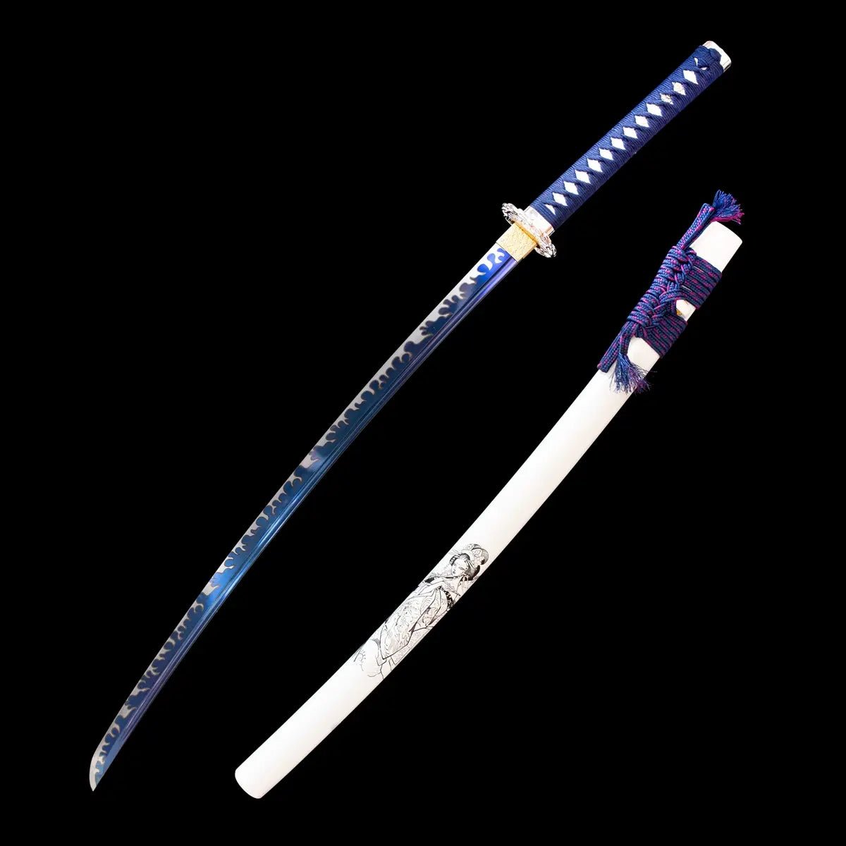 Geisha White Scabbard Blue Blade Katana